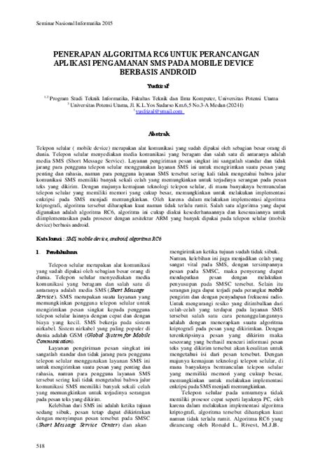 Pdf Penerapan Algoritma Rc6 Untuk Perancangan Aplikasi Pengamanan Sms