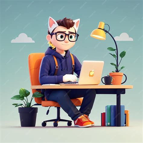 Programmer With Code Cat On Book And Coffee Vector Illustration