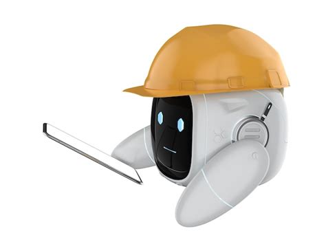 Premium Photo Engineer Robot With Yellow Helmet And Tablet Premium Photo Engineer Robot With Yellow Helmet And Tablet