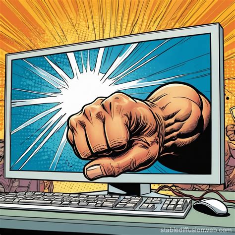 Punching Computer Screen Fist Stable Diffusion Online