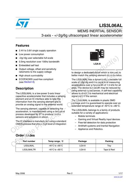 mems inertial sensor 3 axis 2g 6g ultracompact linear