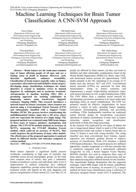 Pdf Machine Learning Techniques For Brain Tumor Classification A Cnn Svm Approach