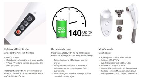 Renpho Cordless Rechargeable Hand Held Deep Tissue Portable Full Body Massager 768390264784 Ebay