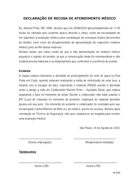 Declaração De Recusa De Atendimento Médico Pdf