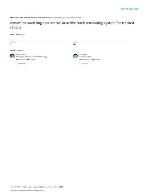 Dynamics Modeling And Control Of Active Track Tensioning System For Tracked Vehicle Pdf