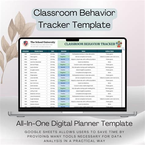 Classroom Behavior Tracker Template Editable Google Sheets Digital Download For Teachers Easy