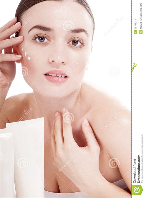 Sensual Woman Applying Cosmetic Cream Stock Image Image Of