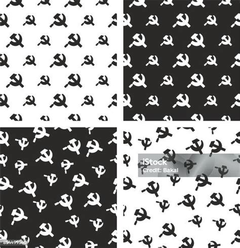 ค้อนรัสเซีย Sickle หรือสัญลักษณ์คอมมิวนิสต์ Big Small Aligned Random Seamless Pattern Set