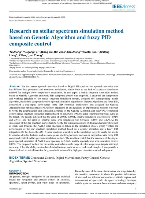 pdf research on stellar spectrum simulation method based on genetic algorithm and fuzzy pid