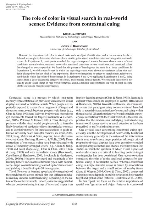 Pdf The Role Of Color In Visual Search In Real World Scenes Evidence From Contextual Cuing