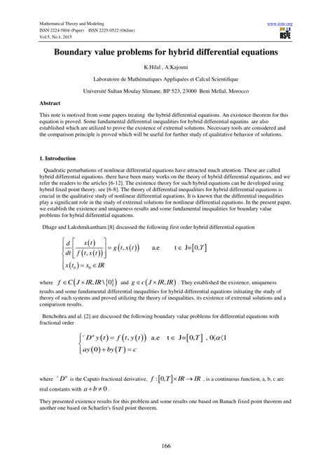 PDF Boundary Value Problems For Hybrid Differential Equations