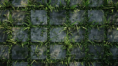 Concrete Tiles In The Grass Background Concrete Tiles Grass