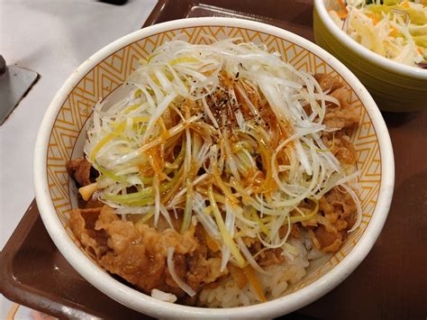 白髪ねぎ牛丼。すき家 チェーン店で晩ごはん。