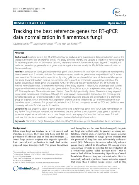 Pdf Tracking The Best Reference Genes For Rt Qpcr Data Normalization In Filamentous Fungi