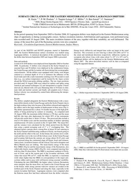 Pdf Surface Circulation In The Eastern Mediterranean Using Lagrangian Drifters