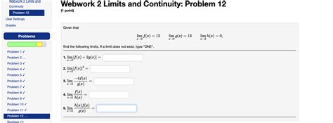 Solved Webwork 2 Limits And Continuity Webwork 2 Limits And Chegg Com