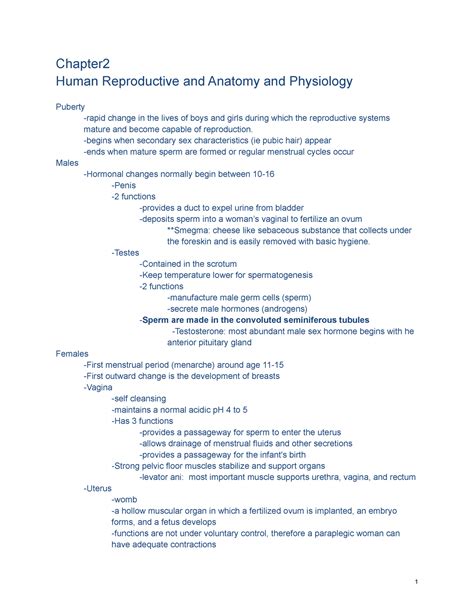 OB Chapter 2 Lecture Notes For OB Chapter Human Reproductive And Anatomy And Physiology