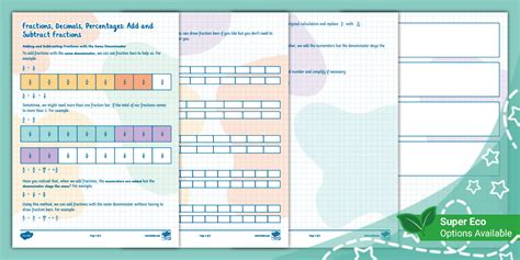 Fractions Decimals Percentages Add And Subtract Fractions