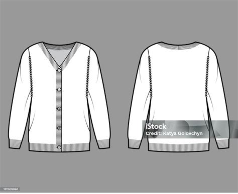 V넥 긴소매 오버사이즈 핑거팁 길이 니트 리브 트리밍소재 의 스웨터 가디건 테크니컬 패션 일러스트 0명에 대한 스톡 벡터 아트 및 기타 이미지 Istock