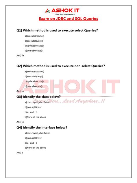 jdbc exam q and a pdf databases sql