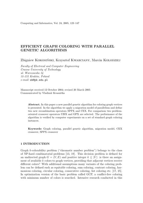 Pdf Efficient Graph Coloring With Parallel Genetic Algorithms