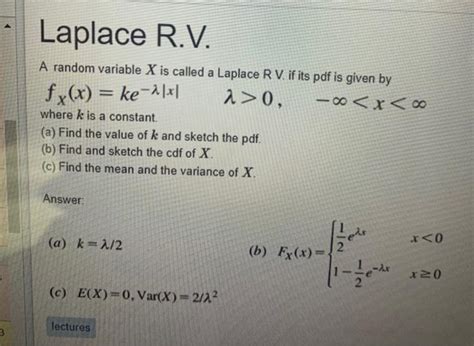 Solved A Random Variable X Is Called A Laplace Rv If Its
