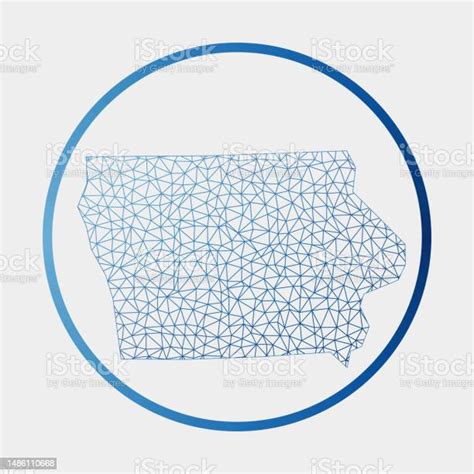 아이오와 아이콘입니다 미국 국가의 네트워크 지도입니다 그라디언트 링이 있는 둥근 아이오와 표지판 기술 인터넷 네트워크 통신 개념 벡터 그림입니다 국가 지도에 대한 스톡 벡터