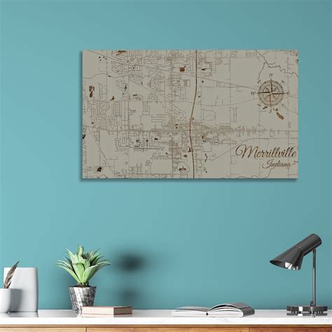 Merrillville Indiana Street Map Wood Engraved Map Wall Art Wood