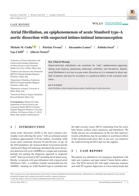 Pdf Atrial Fibrillation An Epiphenomenon Of Acute Stanford Type A Aortic Dissection With