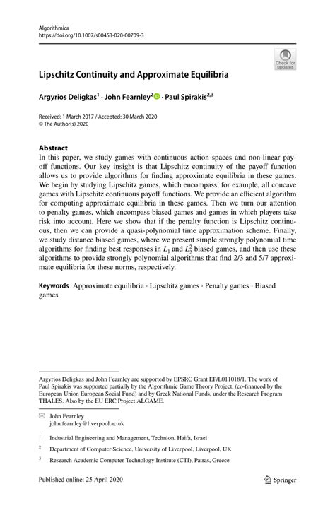 Pdf Lipschitz Continuity And Approximate Equilibria