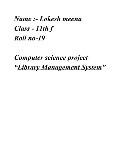 Computer Science Project For Class 11th And 12thlibrary Management System Pdf