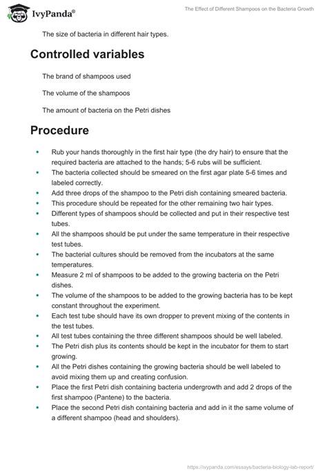 The Effect Of Different Shampoos On The Bacteria Growth 1737 Words Report Example