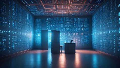 A Hightech Digital Fortress With Blue Glowing Walls Made Of Binary Code