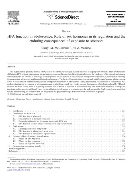 PDF HPA Function In Adolescence Role Of Sex Hormones In Its Regulation And The Enduring
