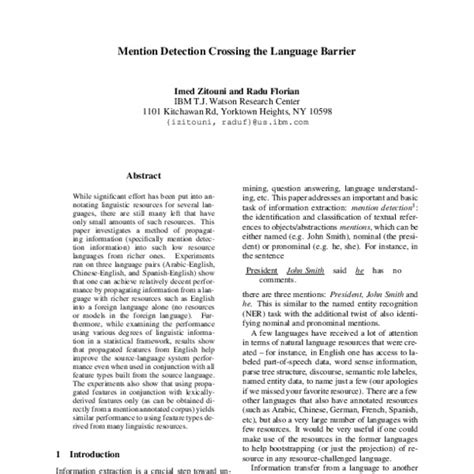 Mention Detection Crossing The Language Barrier Acl Anthology