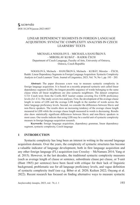 Pdf Linear Dependency Segments In Foreign Language Acquisition