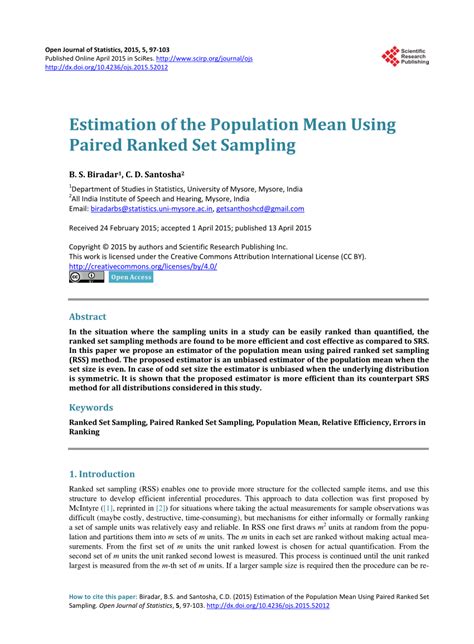 Pdf Estimation Of The Population Mean Using Paired Ranked Set Sampling