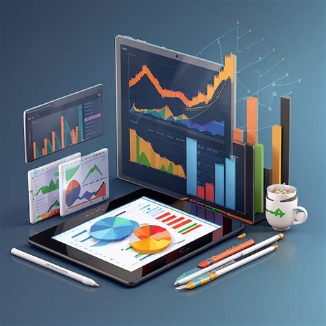 Premium Ai Image 3d Financial Report Chart Data Analysis And Web Development Concept Tablet