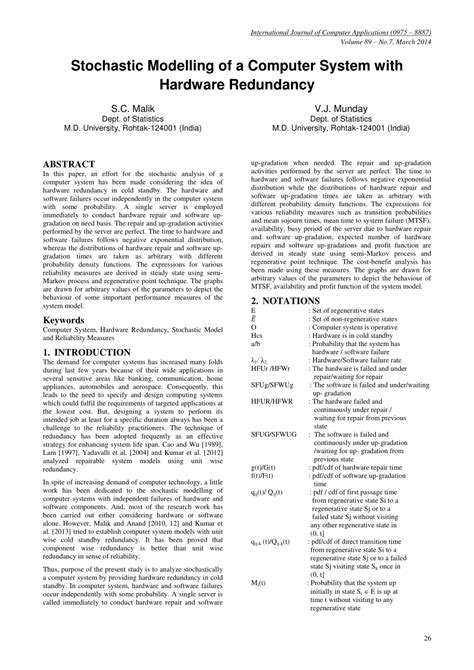 Pdf Stochastic Modeling Of A Computer System With Hardware Redundancy