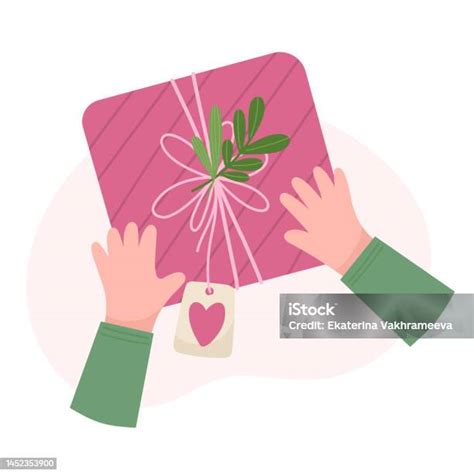 선물 발렌타인 데이를 위한 손에 선물 상자 플랫 스타일 그림 휴일 공휴일에 대한 스톡 벡터 아트 및 기타 이미지 공휴일 낮 놀라움 Istock
