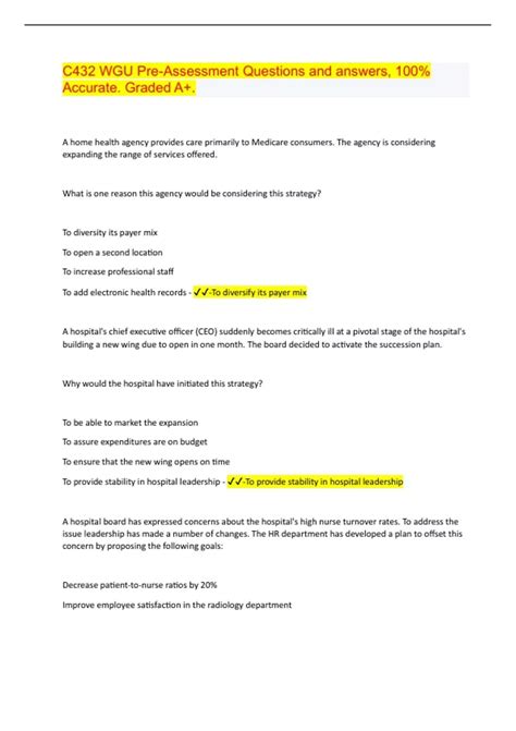 C WGU Pre Assessment Questions And Answers Accurate Graded A Pages C