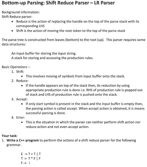 Solved Background Information Shift Reduce Parser Reduce