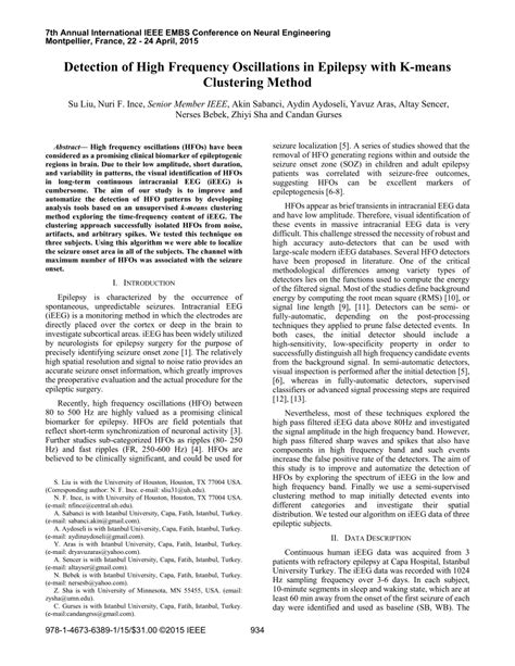 Pdf Detection Of High Frequency Oscillations In Epilepsy With K Means