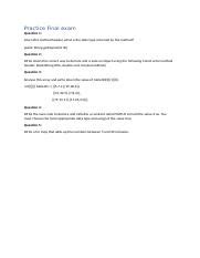 Practice Final Exam Docx Practice Final Exam Question Given This Method Header What Is The