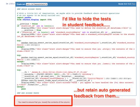 Hiding Autograder Test Code Cells In Feedback But Retaining Their