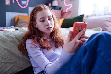 Bored Girl Looking At Smartphone Screen Stock Image Image Of Leisure Internet 318599219