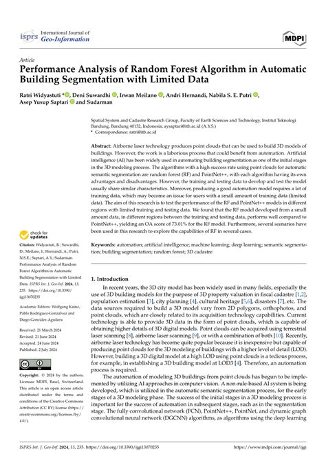 Pdf Performance Analysis Of Random Forest Algorithm In Automatic Building Segmentation With