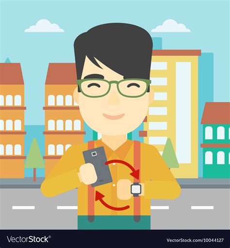 Synchronization Between Smartwatch And Smartphone Vector Image