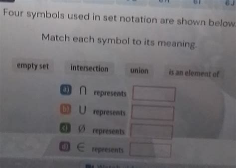Solved 61 6 J Four Symbols Used In Set Notation Are Shown Below Match Each Symbol To Its