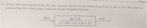 Solved Page Write The State Space Form For The System Shown Chegg Com